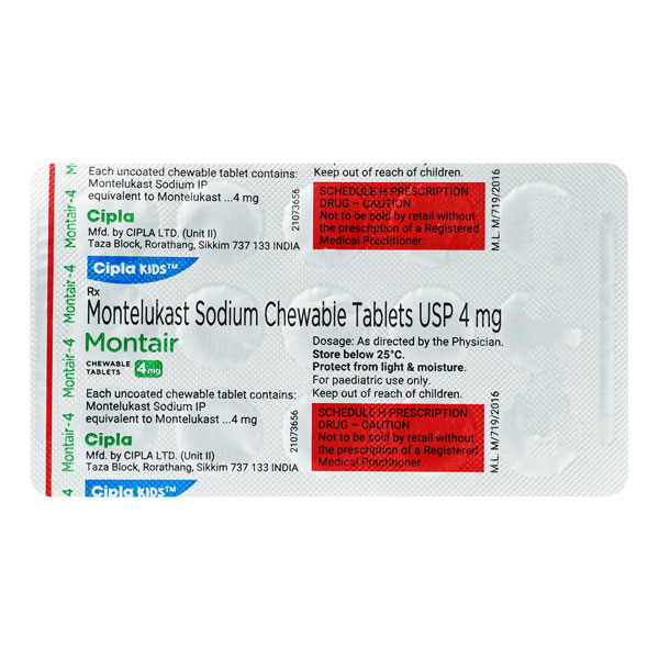 MONTAIR Montelukast Sodium 4mg Chewable Tablet 30's price in the ...